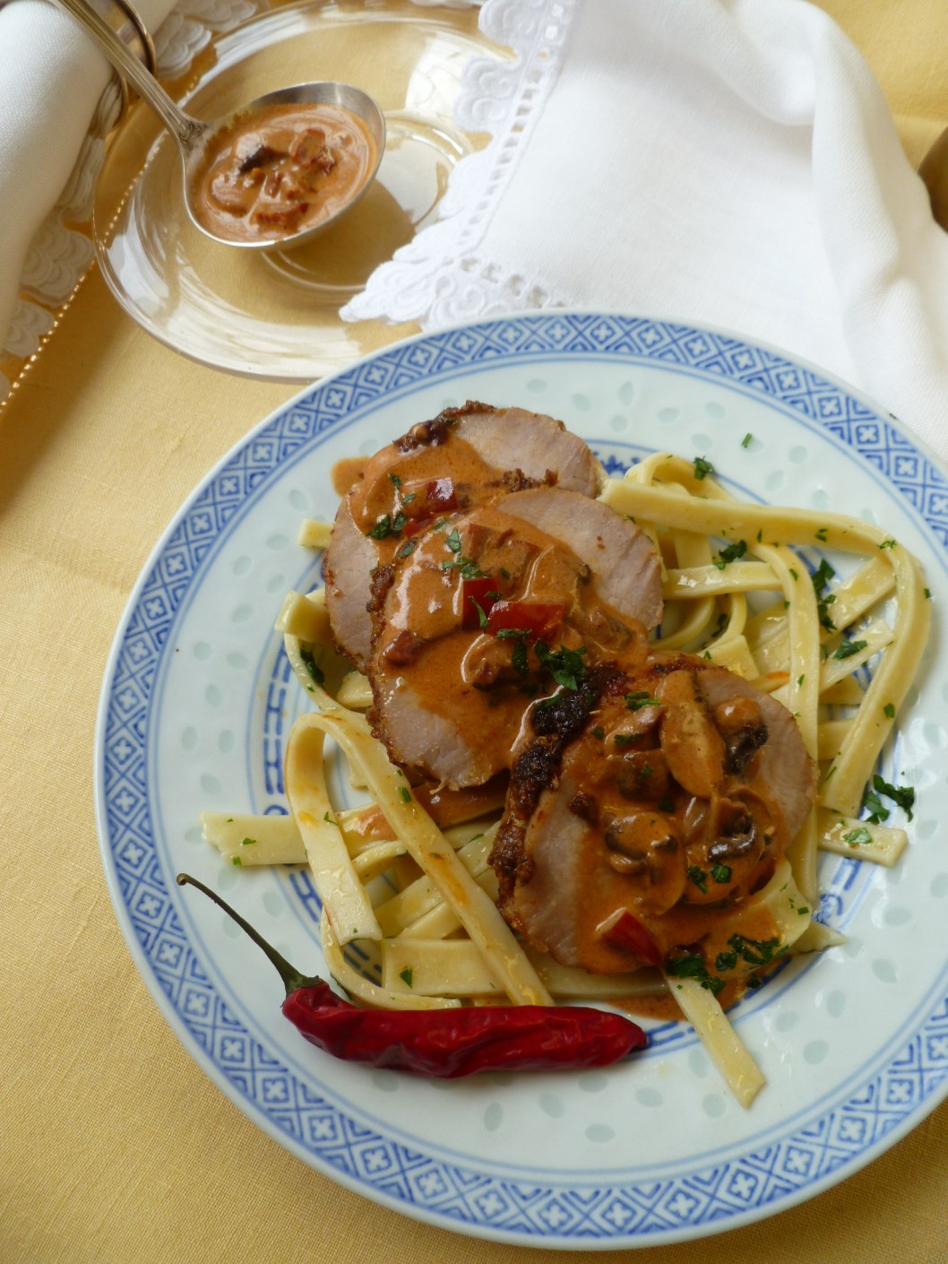 Maple and Mustard Glazed Roast Loin of Pork with Paprika and Mushroom ...